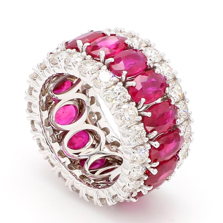 12.54 Carat Oval Ruby and Diamond Wide Eternity Band Ring For Sale at ...