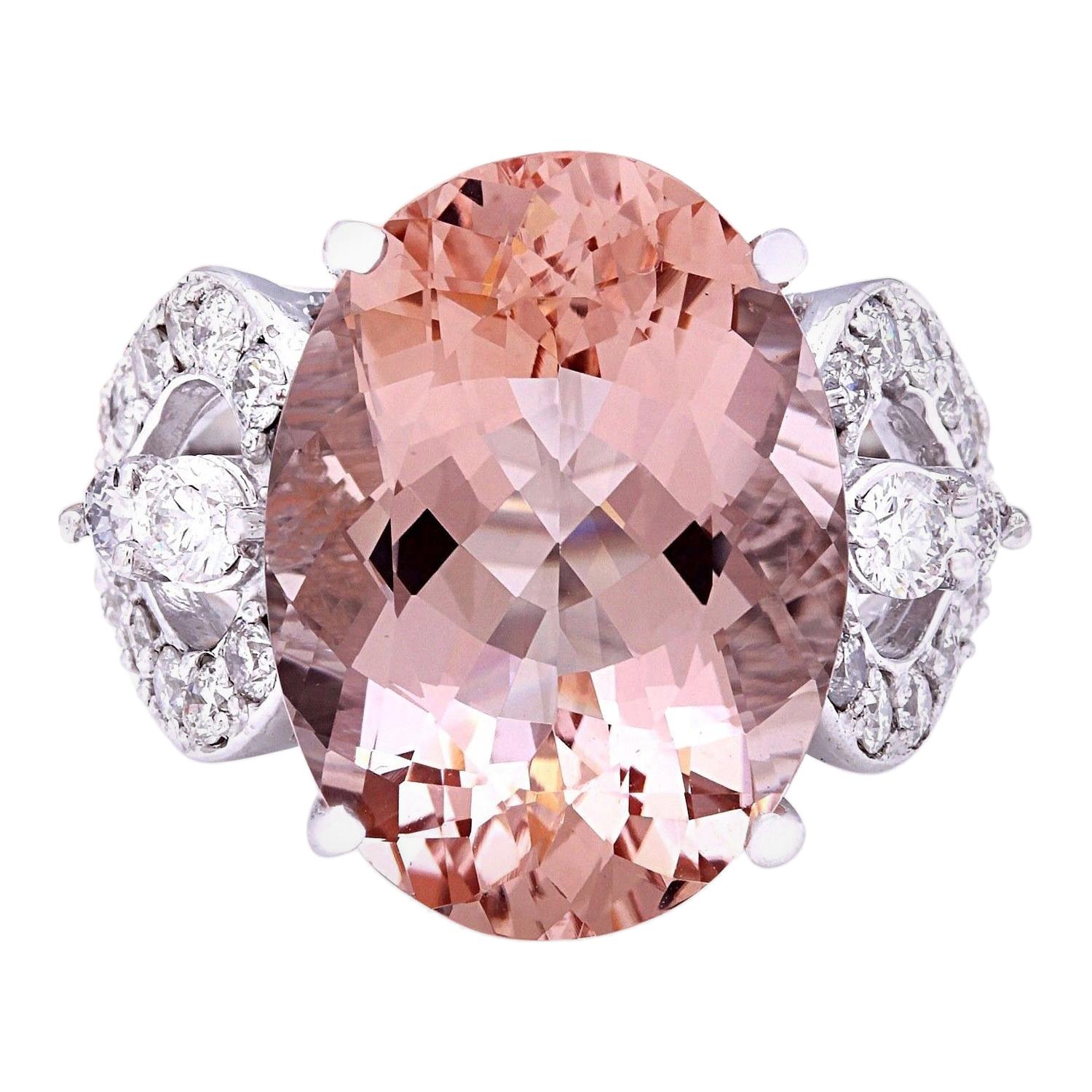 12,52 Karat natürlicher Morganit 18 Karat massiver Gelbgold Diamantring ...