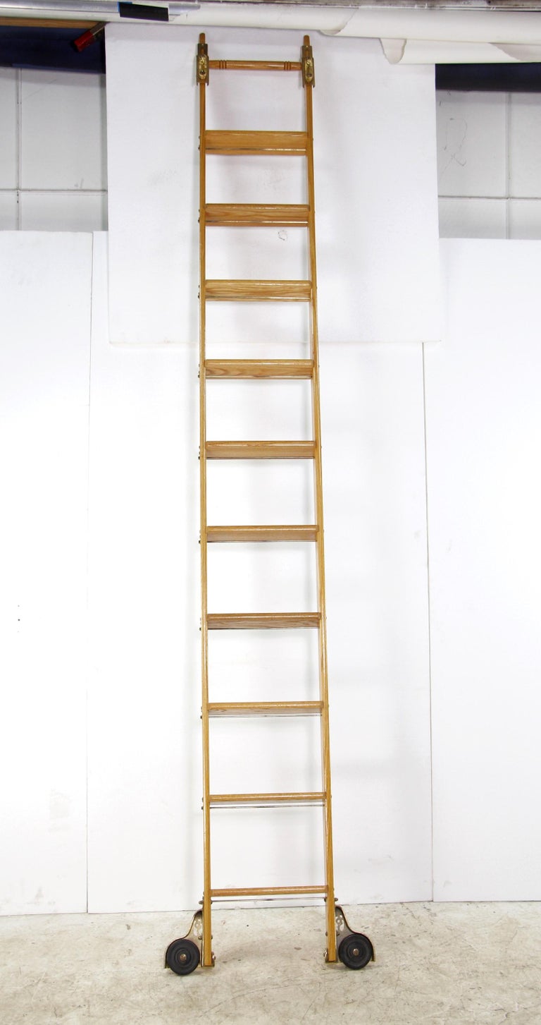 125.75 in. Tall Oak Rolling Putnam Industrial Library Ladder For Sale ...