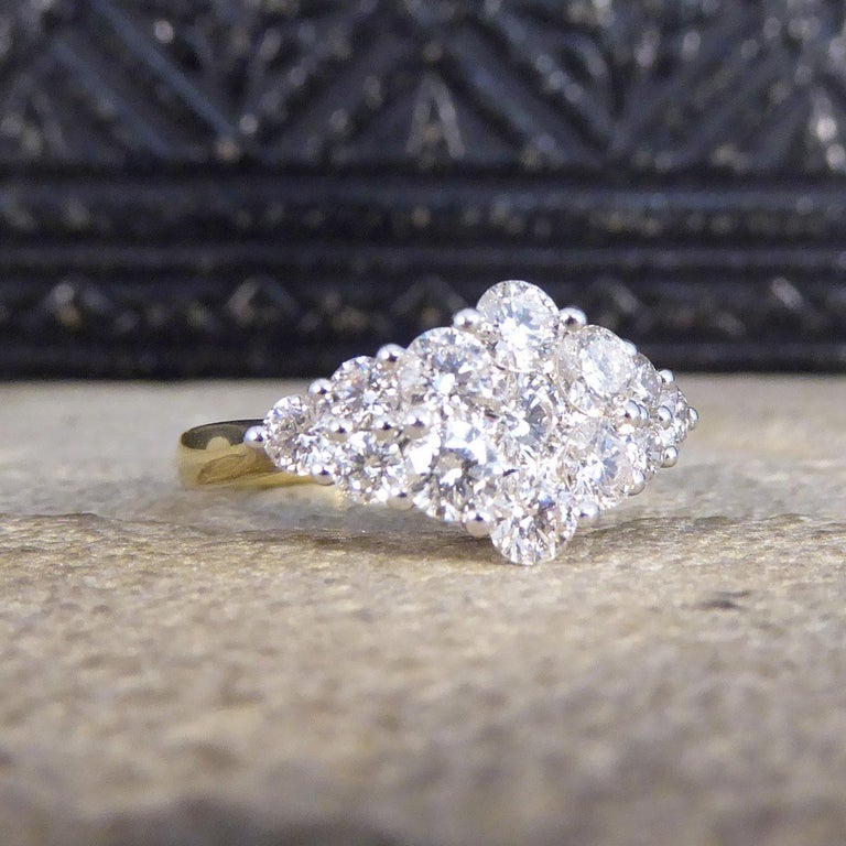 1.25ct Diamond Cluster Boat Shaped Ring in 18ct Yellow Gold For Sale at ...
