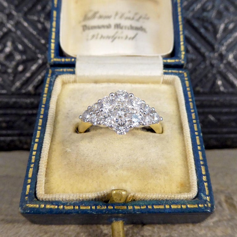 1.25ct Diamond Cluster Boat Shaped Ring in 18ct Yellow Gold For Sale at ...