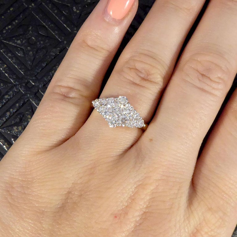 1.25ct Diamond Cluster Boat Shaped Ring in 18ct Yellow Gold For Sale at ...