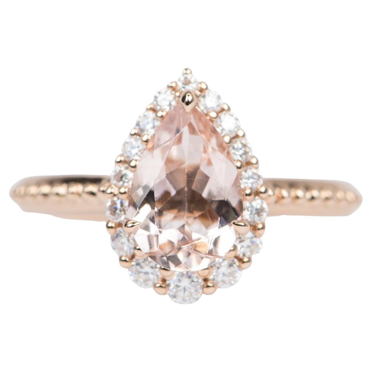 1.3ct Pink Hexagon Morganite Champagne Diamond 14K Rose Gold Engagement ...