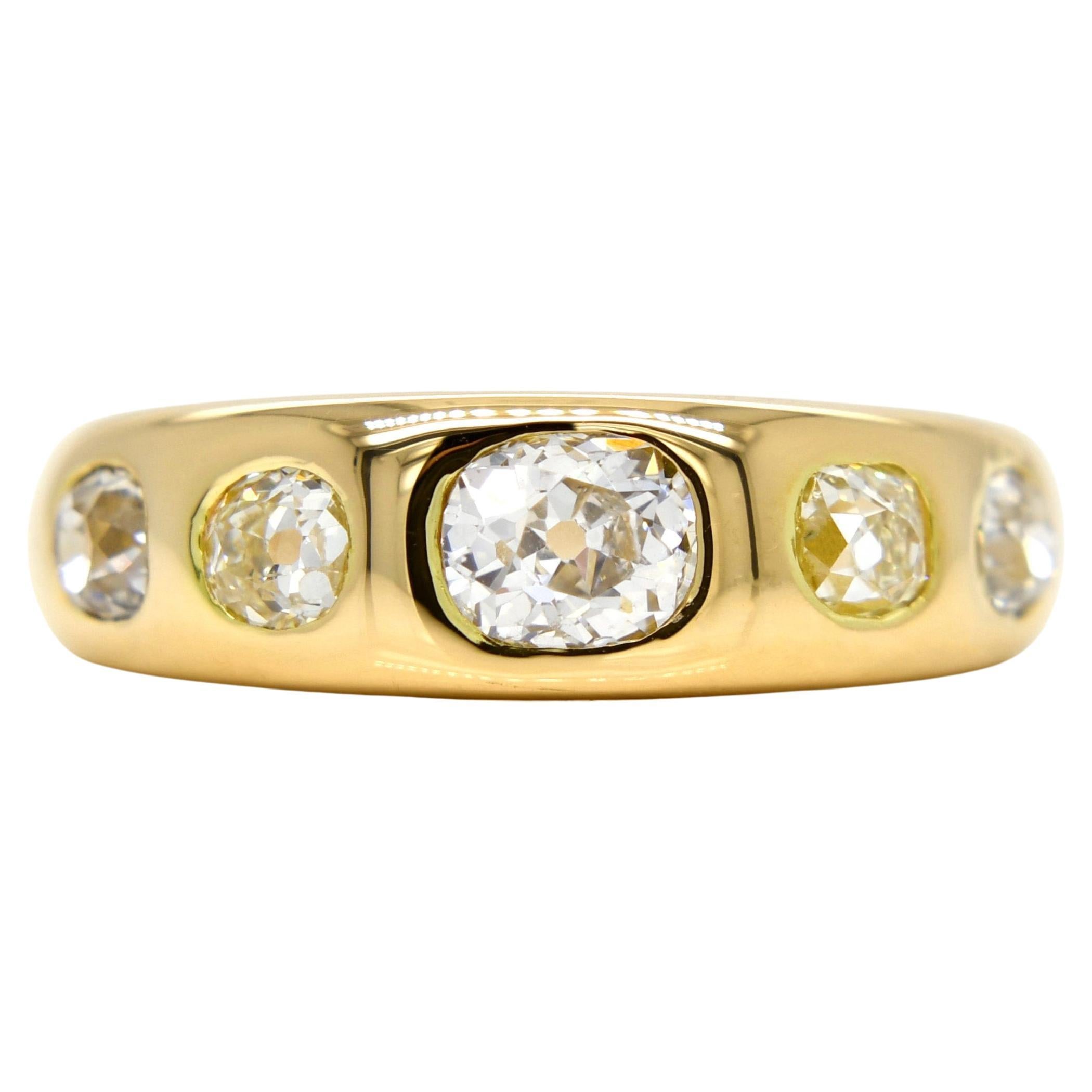 1.25ct old mine cut diamond five stone band ring, GIA certified For ...