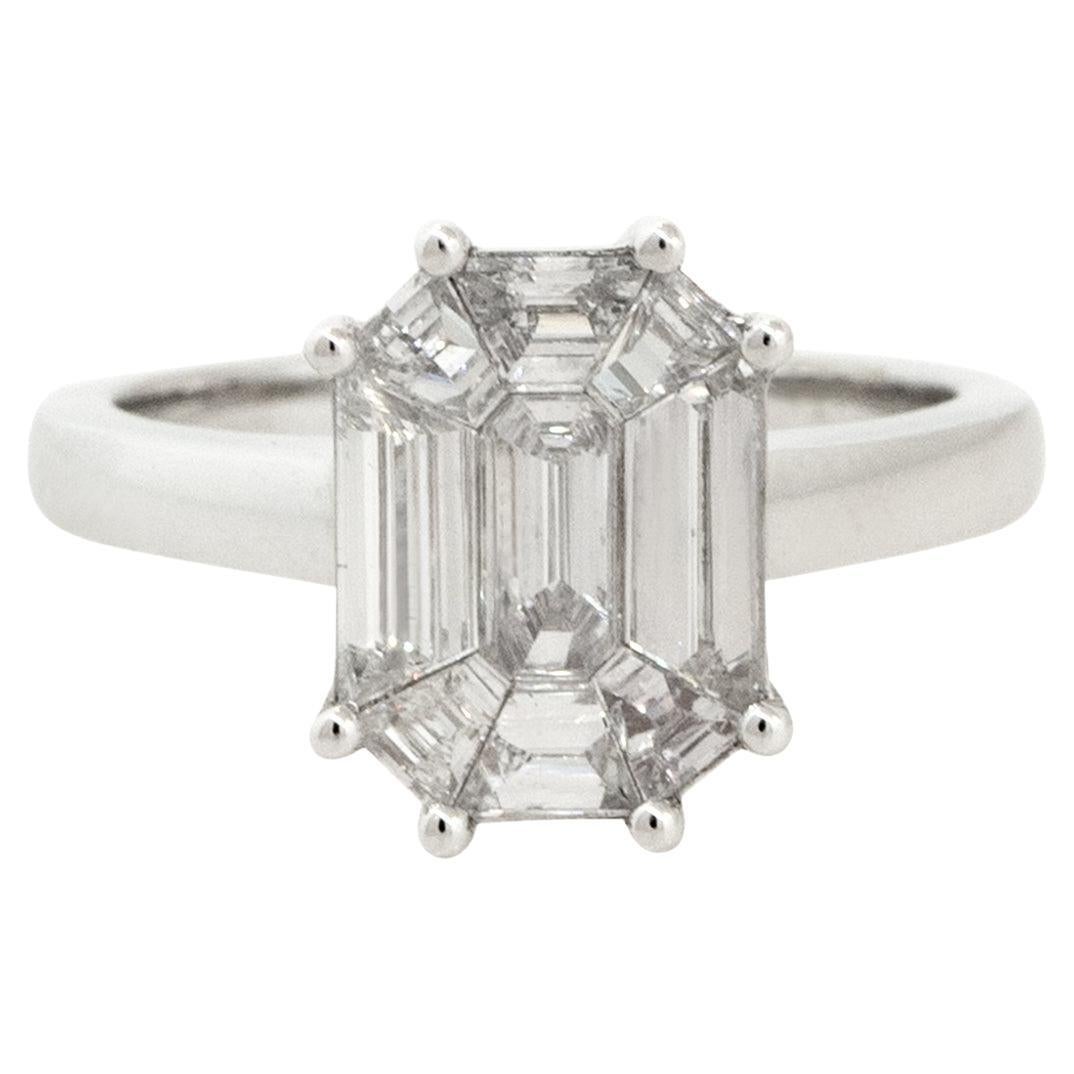 1.1 Carat Mosaic Diamond Stations with Diamond Halo Ring 18 Karat In ...