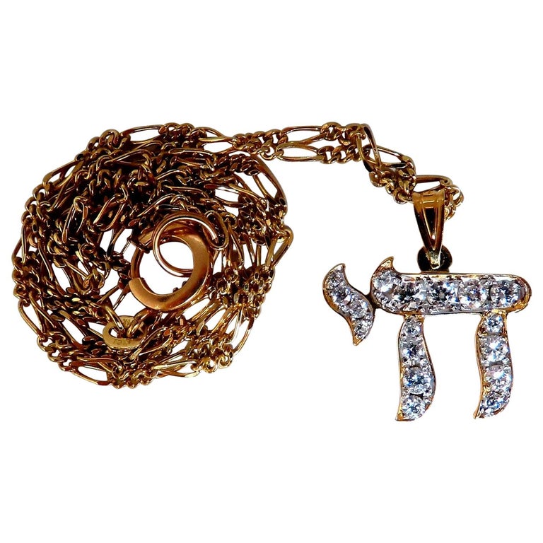 1.26 Carat Natural Diamonds Chai Jewish Pendant Necklace 14 Karat at ...