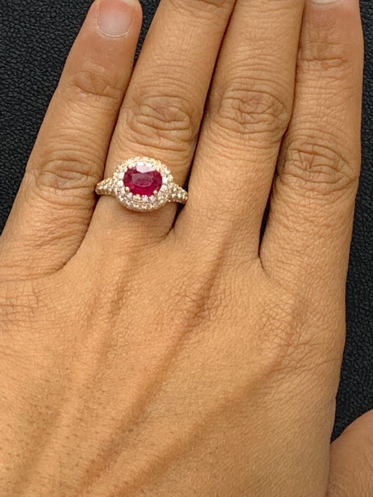 1.26 Carat Oval Cut Ruby and Diamond Fashion Ring in 18K Rose Gold For ...