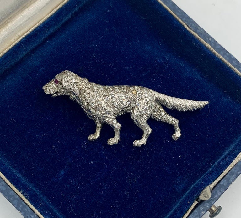 126 Diamond Platinum Ruby Dog Brooch Pin Golden Retriever Labrador Lab ...