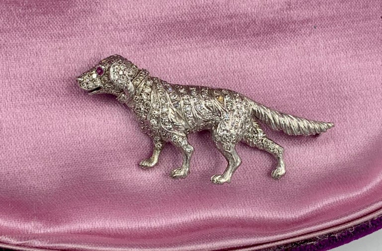 126 Diamond Platinum Ruby Dog Brooch Pin Golden Retriever Labrador Lab ...