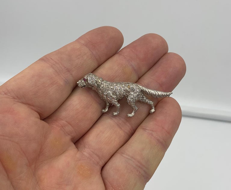 126 Diamond Platinum Ruby Dog Brooch Pin Golden Retriever Labrador Lab ...