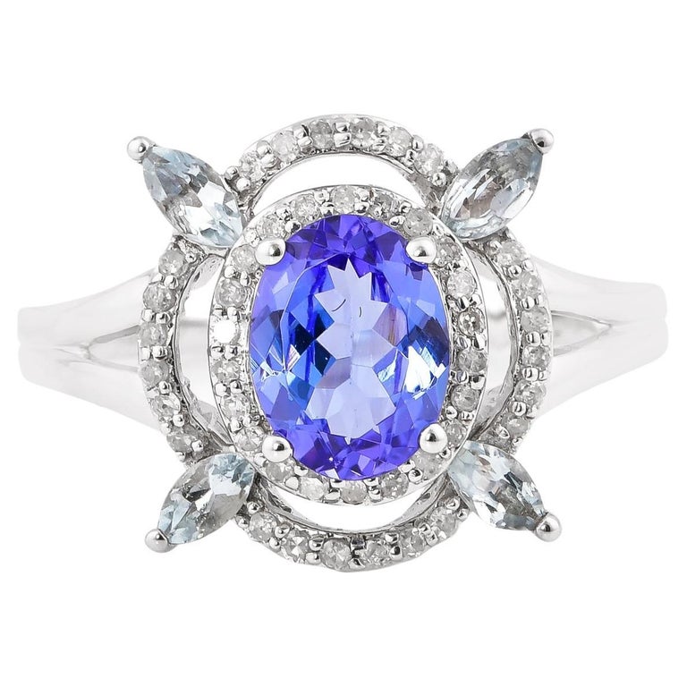1.264 Carat Tanzanite Ring in 10 Karat White Gold with Aquamarine and ...
