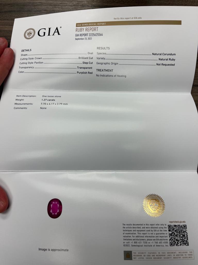 1.27 Carat GIA Certified Oval No Heat Ruby For Sale at 1stDibs