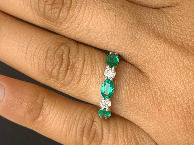 1.27 Carat Oval Cut Emerald and Diamond Band in 14K White Gold For Sale ...