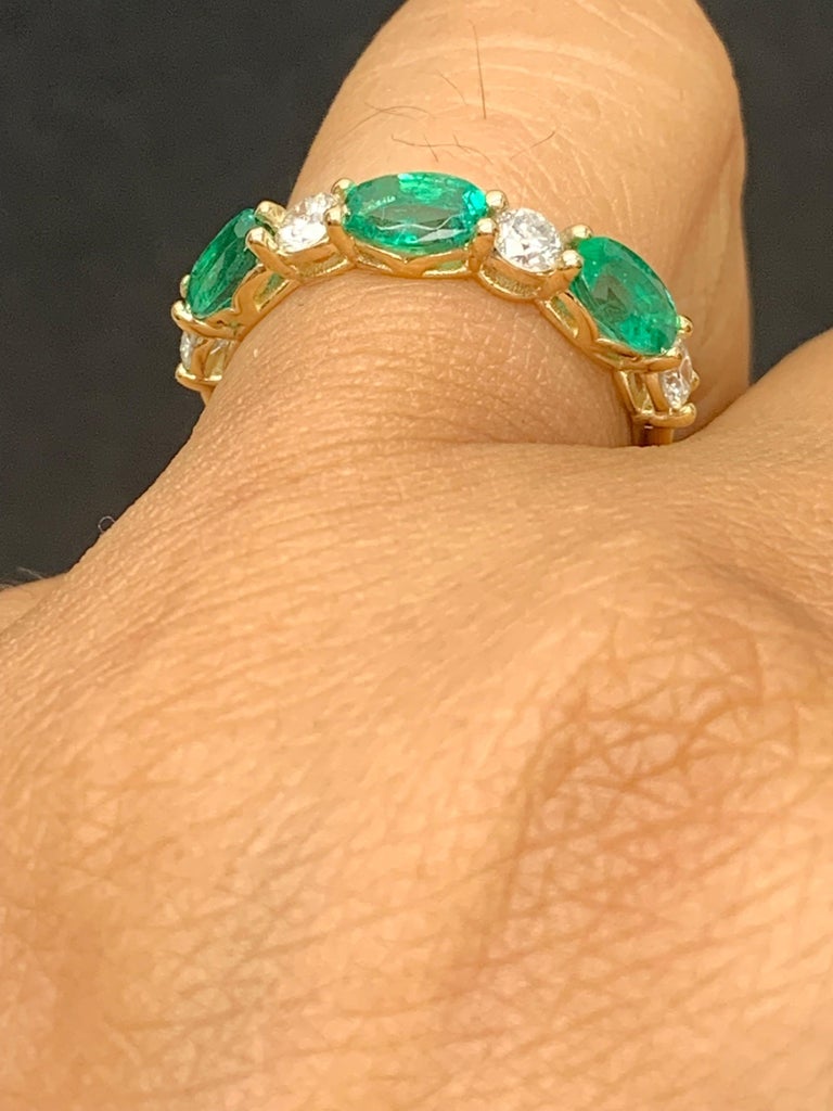 1.27 Carat Oval Cut Emerald and Diamond Band in 14K Yellow Gold For ...