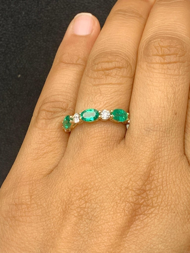 1.27 Carat Oval Cut Emerald and Diamond Band in 14K Yellow Gold For ...