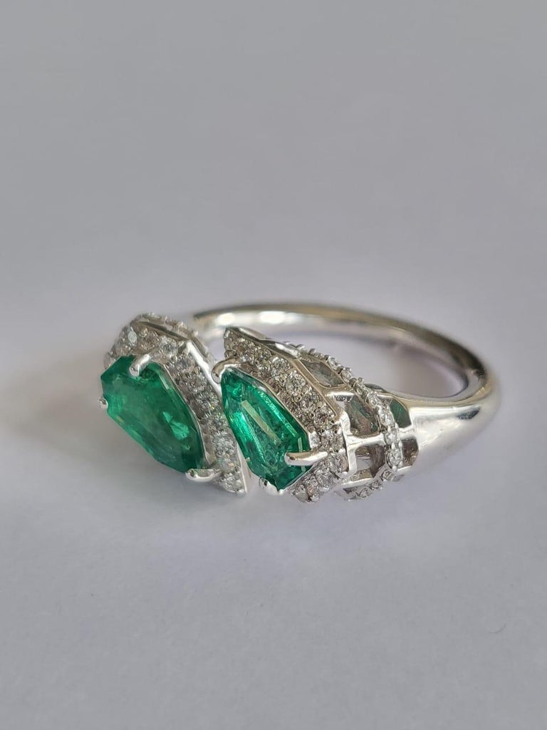1.27 Carats, Natural Zambian Shield Shaped Emerald and Diamonds ...