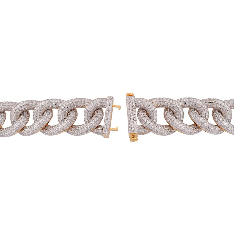 12.75 Carat SI/HI Diamond Pave Cuban Link Chain Bracelet 18 Karat Yellow Gold For Sale at 1stDibs
