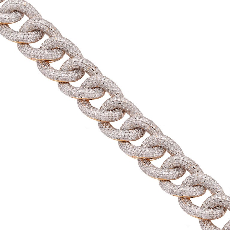 12.75 Carat SI/HI Diamond Pave Cuban Link Chain Bracelet 18 Karat Yellow Gold For Sale at 1stDibs