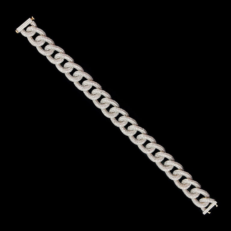 12.75 Carat SI/HI Diamond Pave Cuban Link Chain Bracelet 18 Karat Yellow Gold For Sale at 1stDibs
