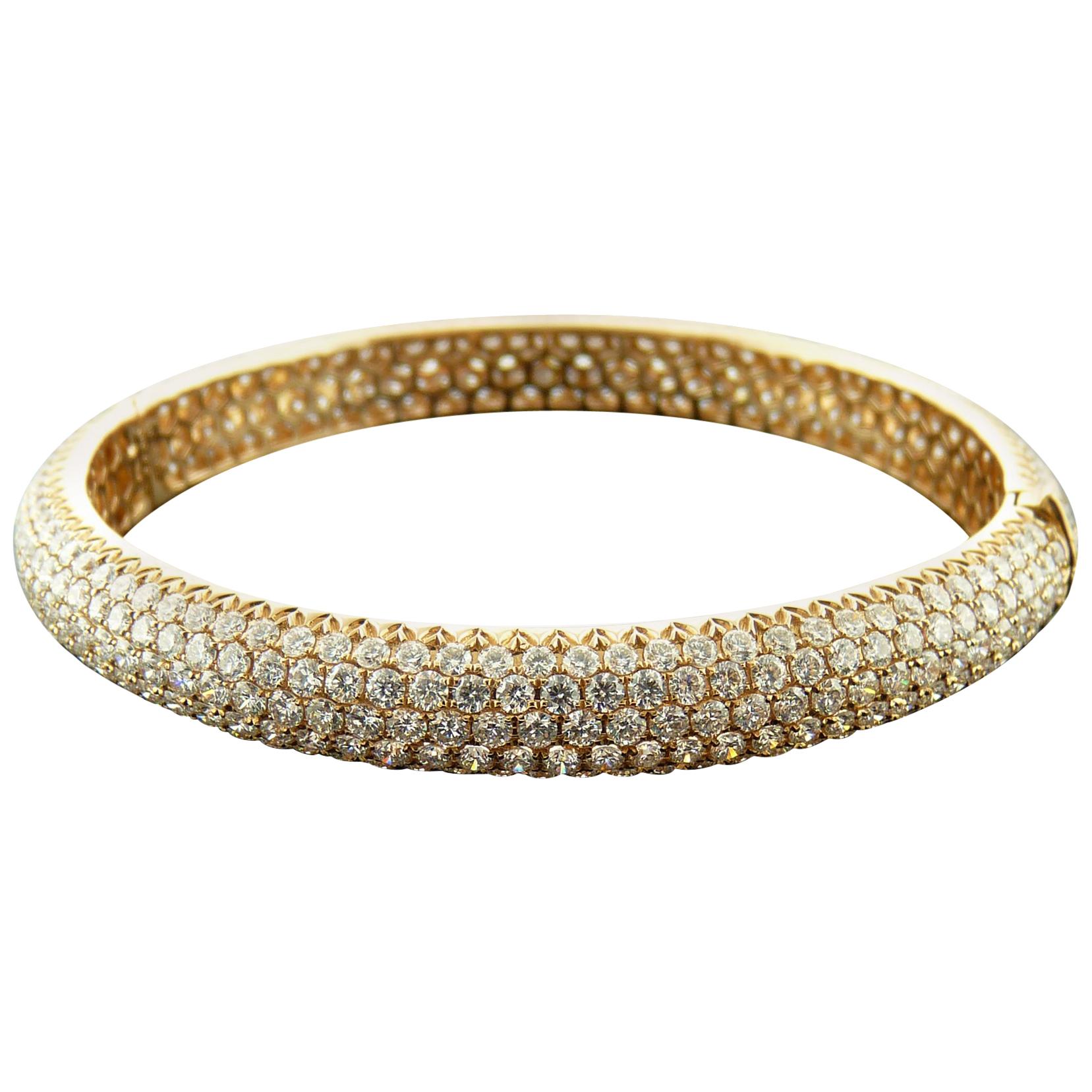 18 Karat Rose Gold Pave Diamond Shield Bangle Bracelet at 1stDibs