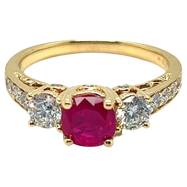 1.27 Carat AGL No Heat Burma Ruby Set in 18kt Yellow Gold Diamond Ring ...