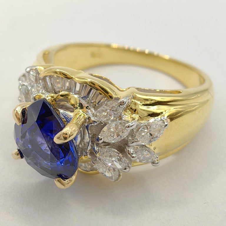 1.28ct Pear-Cut Royal Blue Unheated Sapphire Cluster Diamond Ring in ...