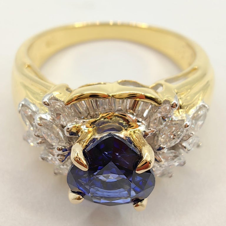 1.28ct Pear-Cut Royal Blue Unheated Sapphire Cluster Diamond Ring in ...