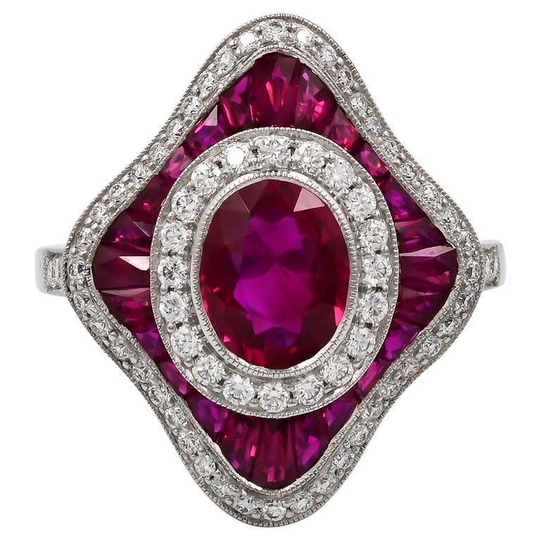 1.29 Carat Ruby with Diamonds Art Deco Ring For Sale at 1stDibs