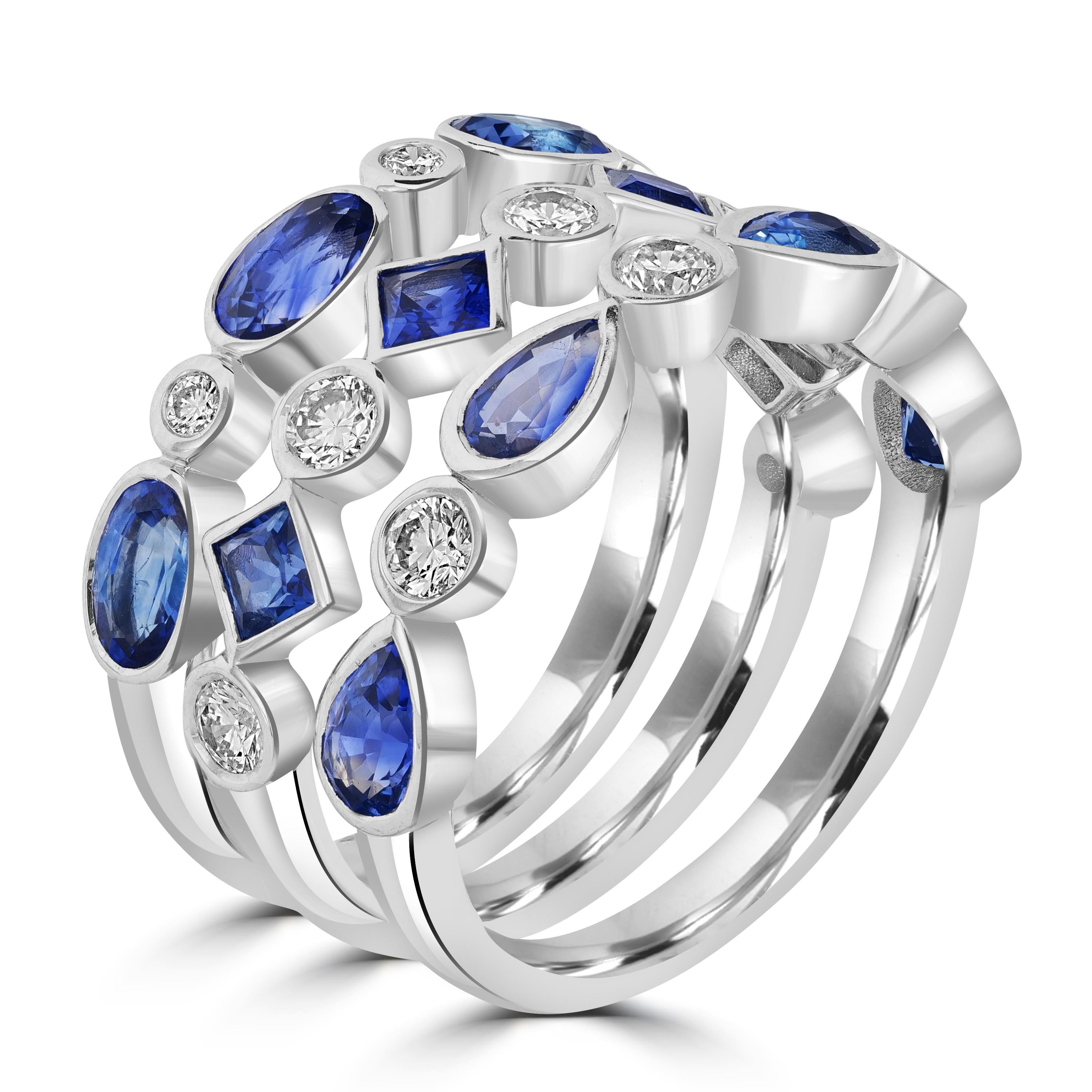 1.29 Carats Pear shape Sapphire Band Ring with Diamonds For Sale at 1stDibs