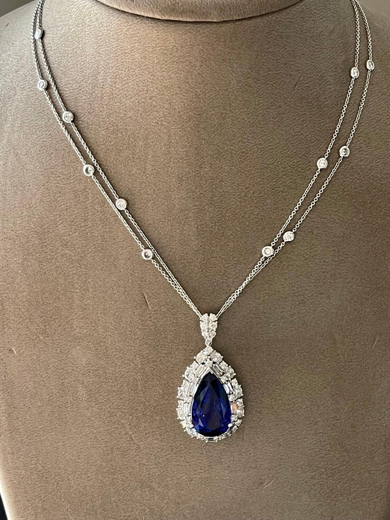 12.90 Carat Tanzanite Diamond Pendant with Chain 18k White Gold For ...