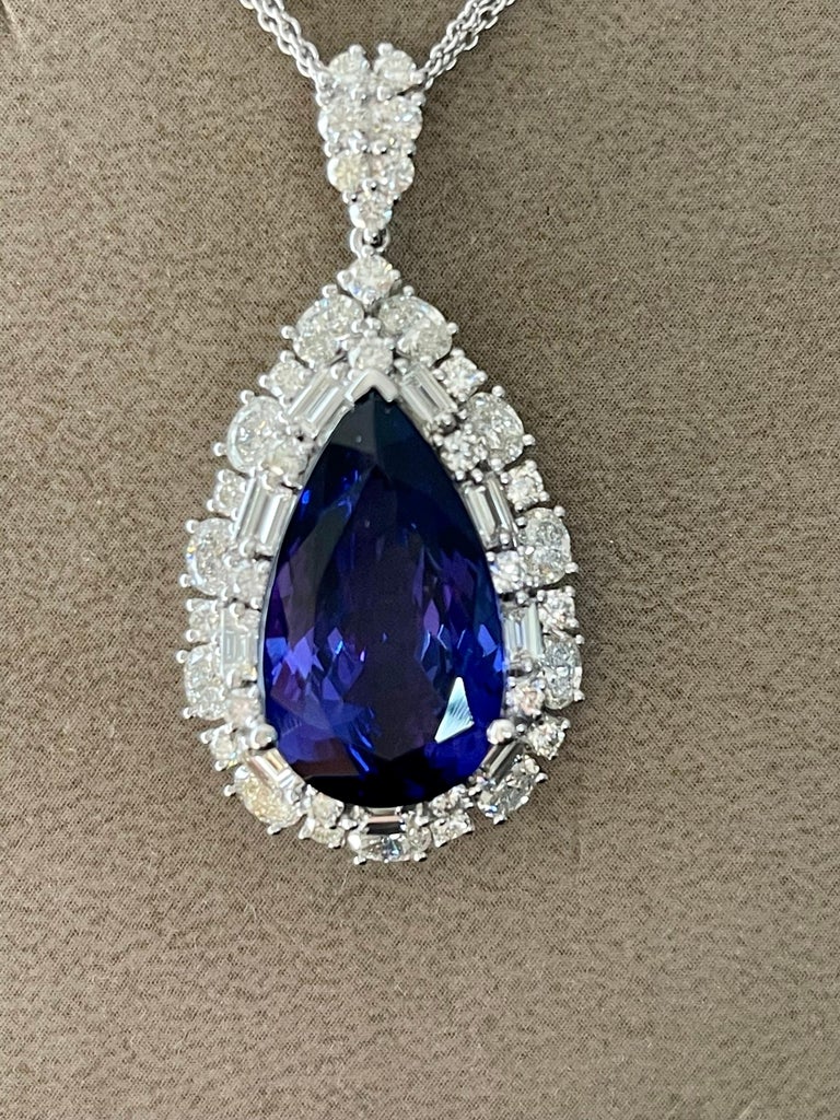 12.90 Carat Tanzanite Diamond Pendant with Chain 18k White Gold For ...