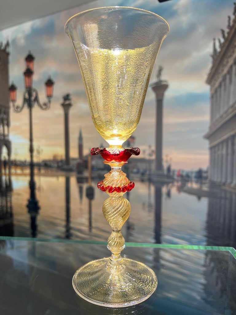 1295 Murano Art Glass Goblets, Set of 9 Pieces For Sale at 1stDibs