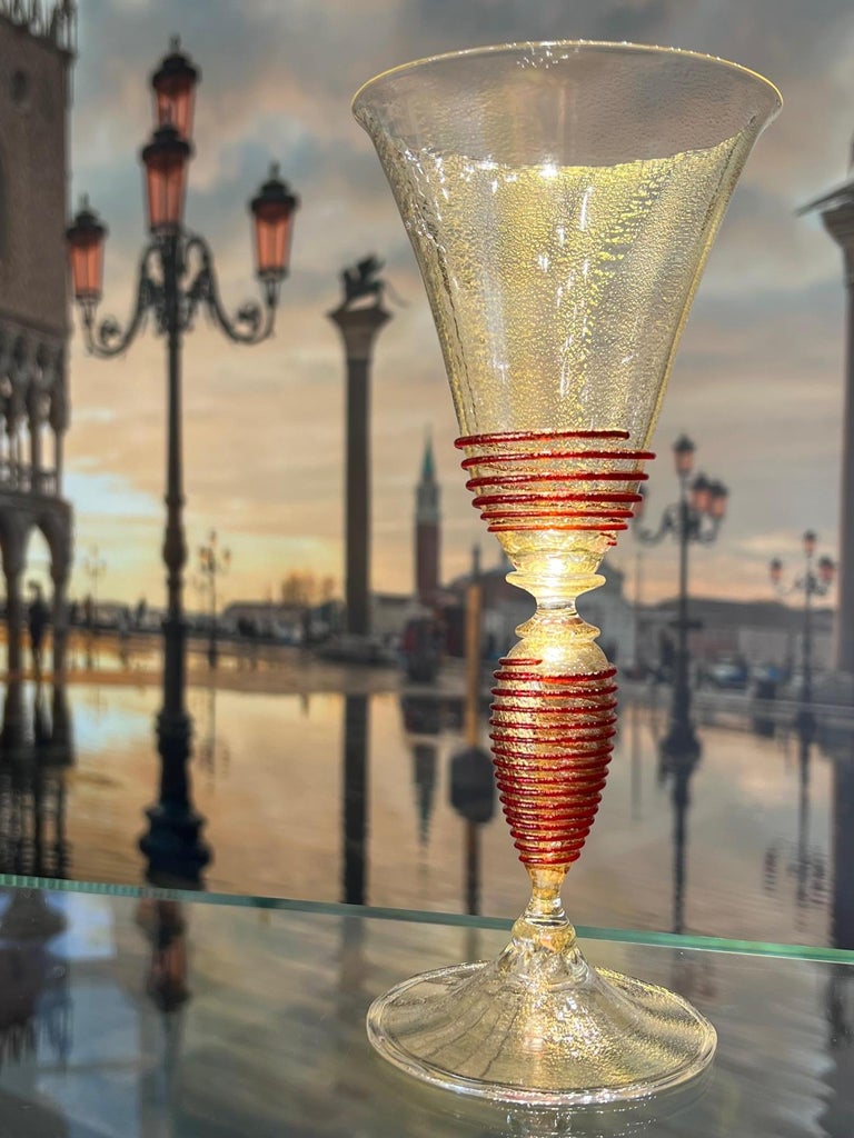 1295 Murano Art Glass Goblets, Set of 9 Pieces For Sale at 1stDibs