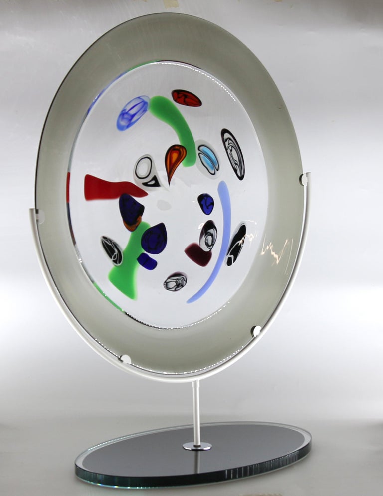 1295 Murano Art Glass Sculpture 25in, Unique Piece on White Metal Glass ...