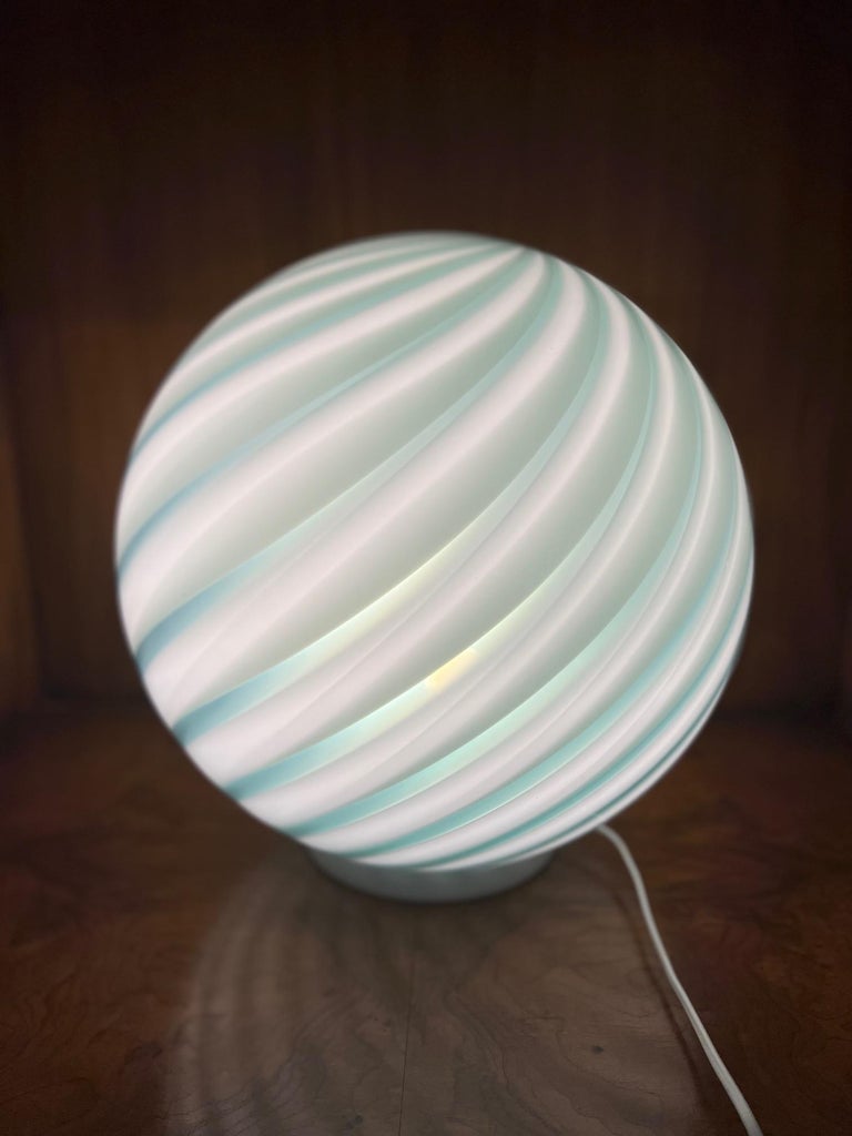 1295 Murano Art Glass Table Lamp, Torcillon Petroleum Green/White, Hand ...