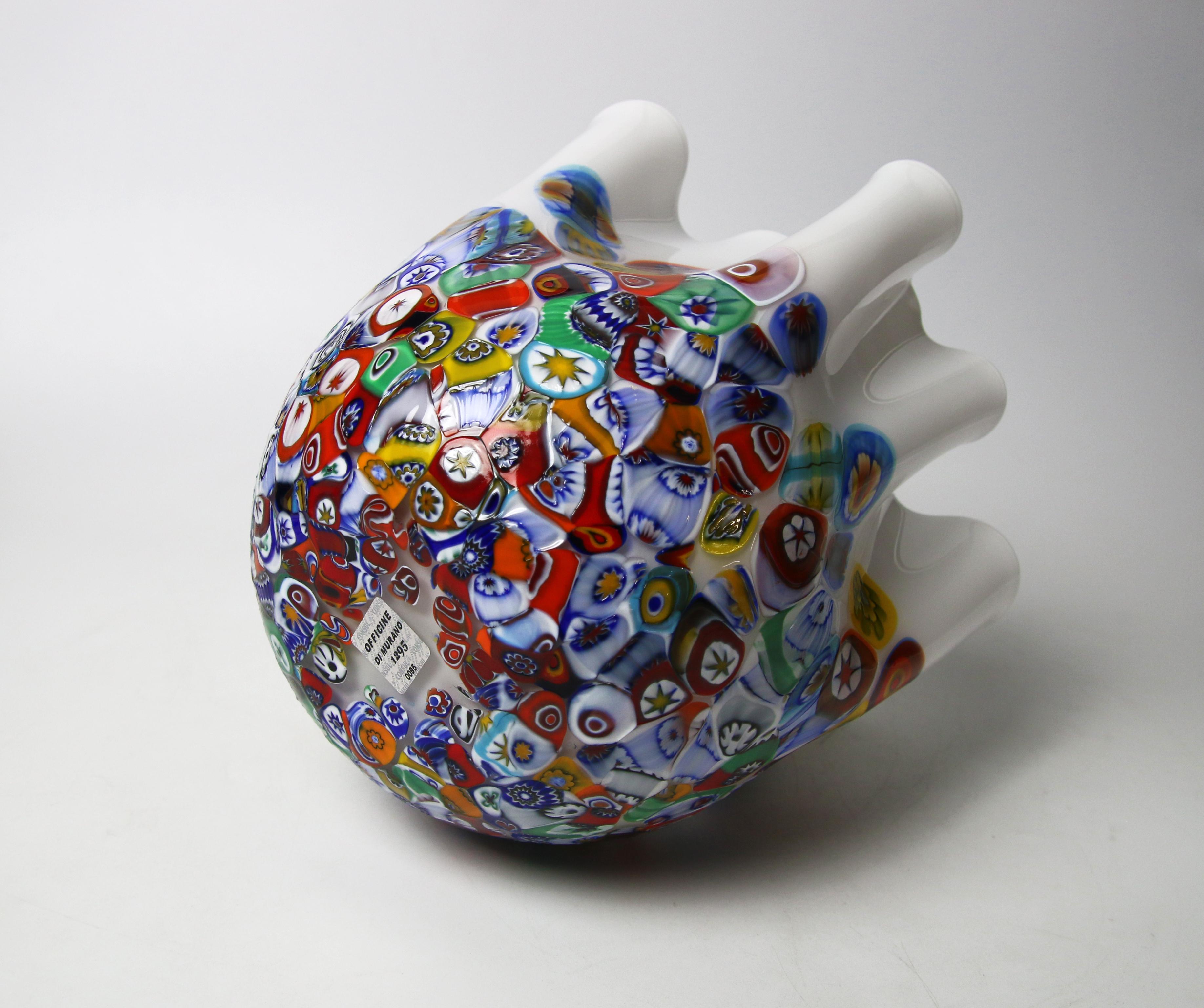 1295 Murano Foulard Original Murano Blown Art Glass, White and Murrine ...