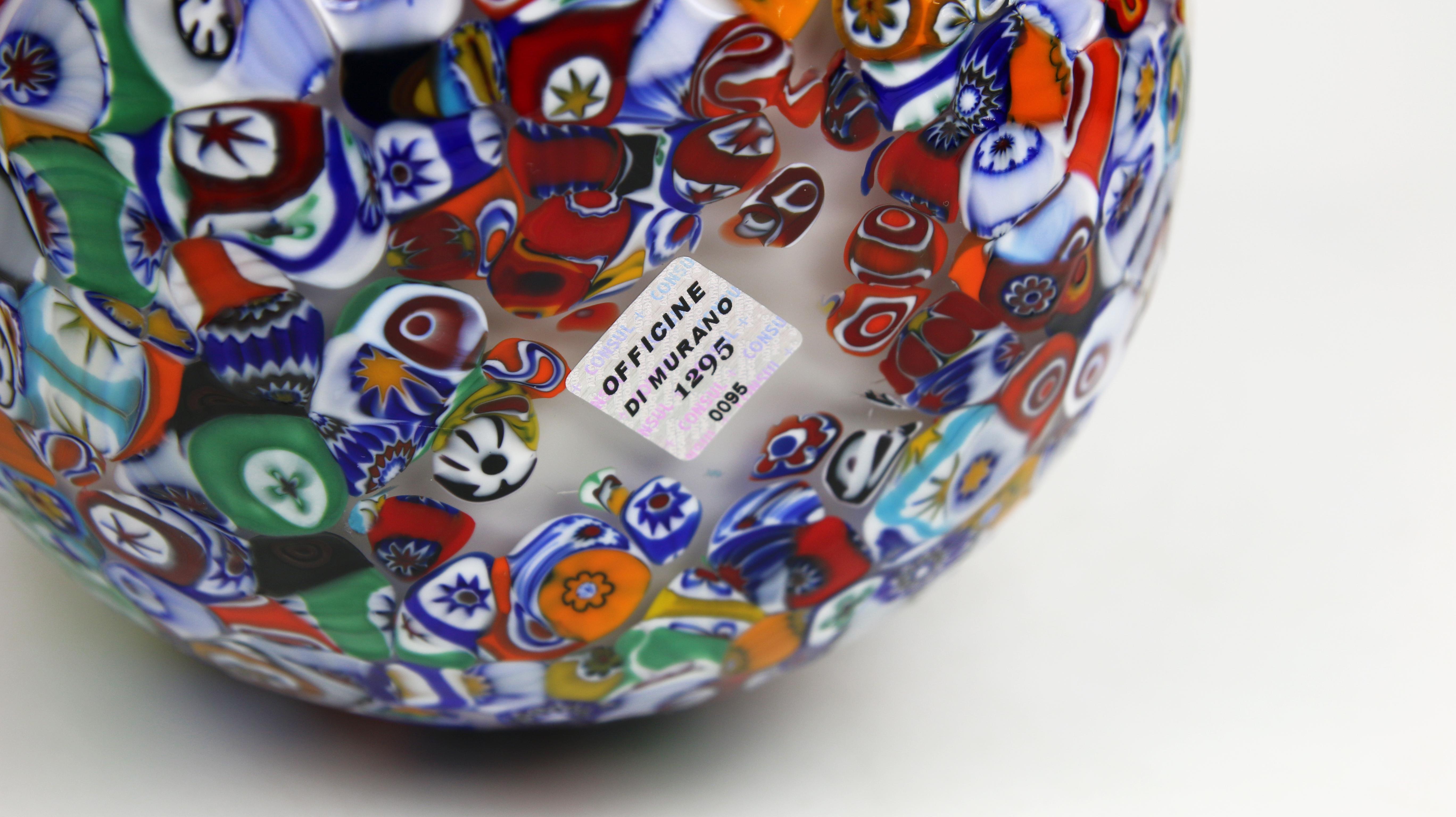 1295 Murano Foulard Original Murano Blown Art Glass, White and Murrine ...