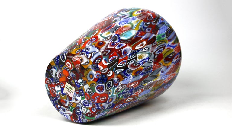1295 Murano Hand Blown Glass Millefiori Murrine Vase Limited Edition H 14, 5 in For Sale at 1stDibs