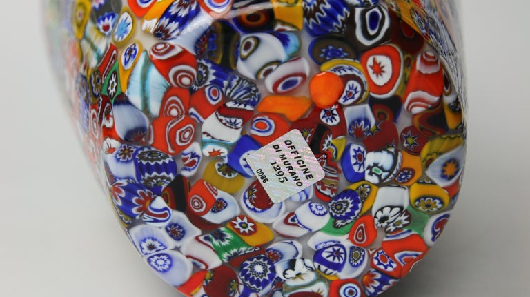 1295 Murano Hand Blown Glass Millefiori Murrine Vase Limited Edition H 14, 5 in For Sale at 1stDibs