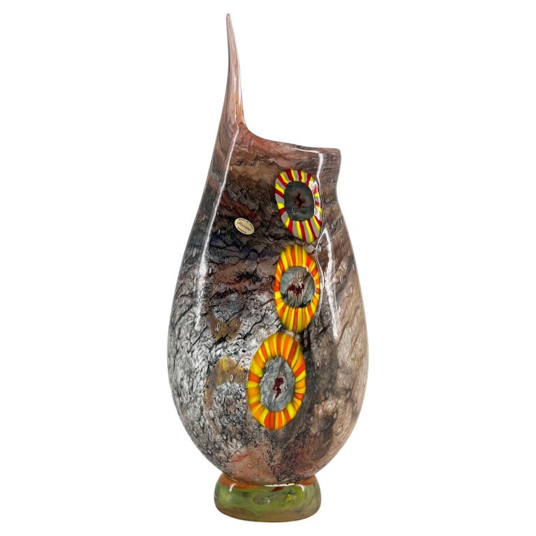 1295 Murano Hand made Calcedonio and Murrine Vase, height 18.9 Inches ...