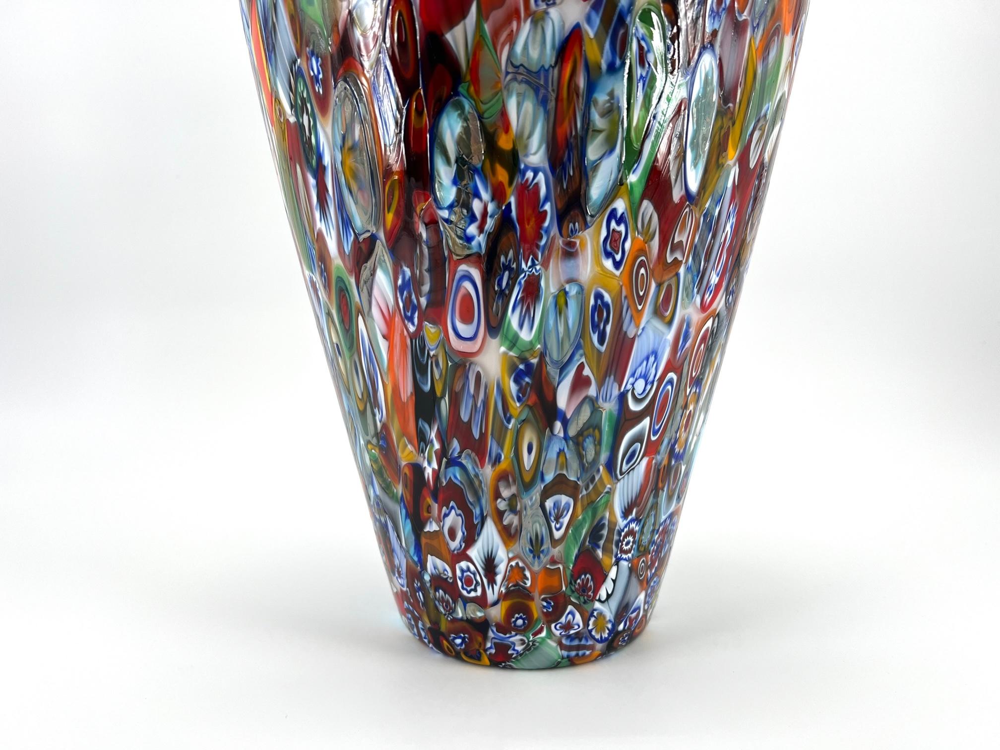 1295 Murano Hand Made Glass Millefiori Murrine Vase Big For Sale at 1stDibs
