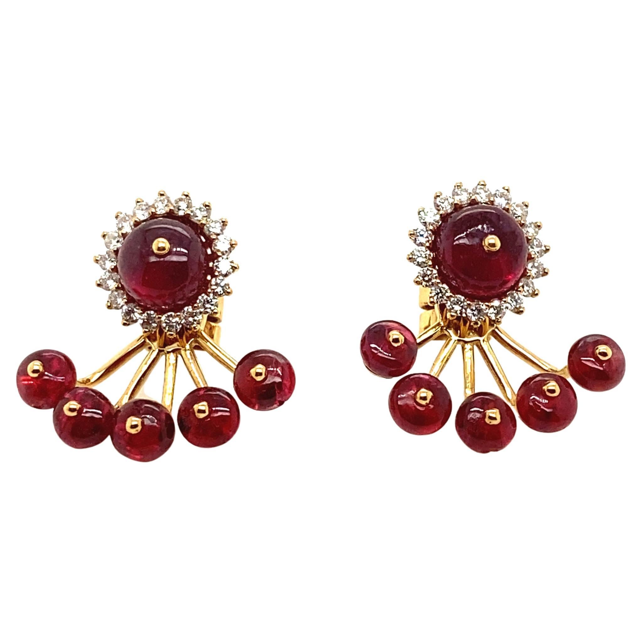 Natural Vivid Red Spinel and Double Halo Diamond Oval Stud Earrings ...