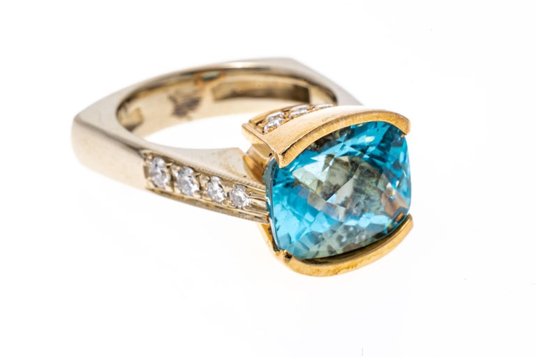 12k Rose and White Gold Aquamarine and Diamond Squared off Ring For ...