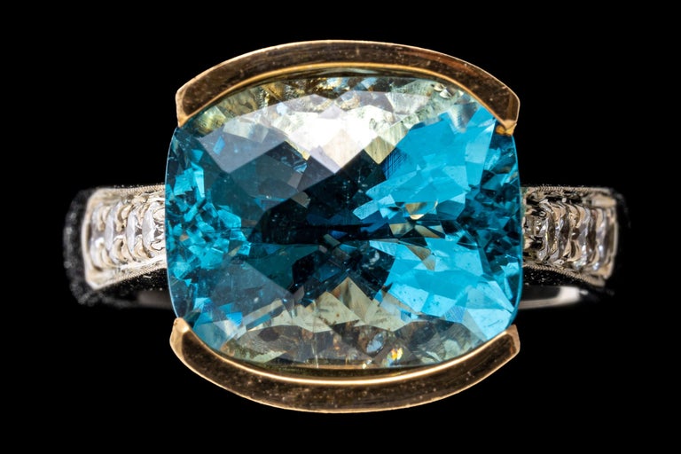 12k Rose and White Gold Aquamarine and Diamond Squared off Ring For ...