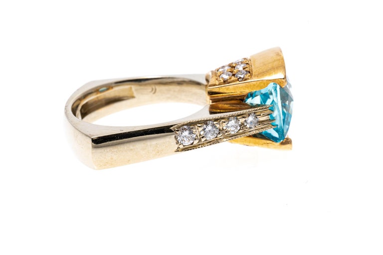 12k Rose and White Gold Aquamarine and Diamond Squared off Ring For ...