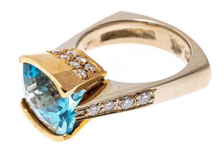 12k Rose and White Gold Aquamarine and Diamond Squared off Ring For ...