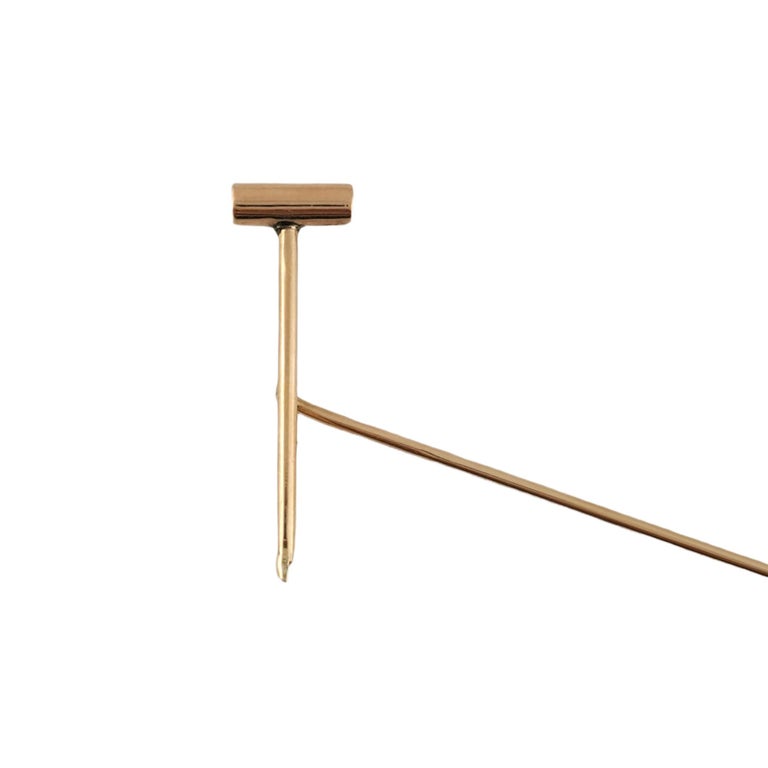 12K Yellow Gold Mallet Pin For Sale at 1stDibs