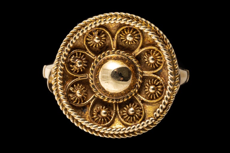 12k Yellow Gold Round Etruscan Style Ring For Sale at 1stDibs