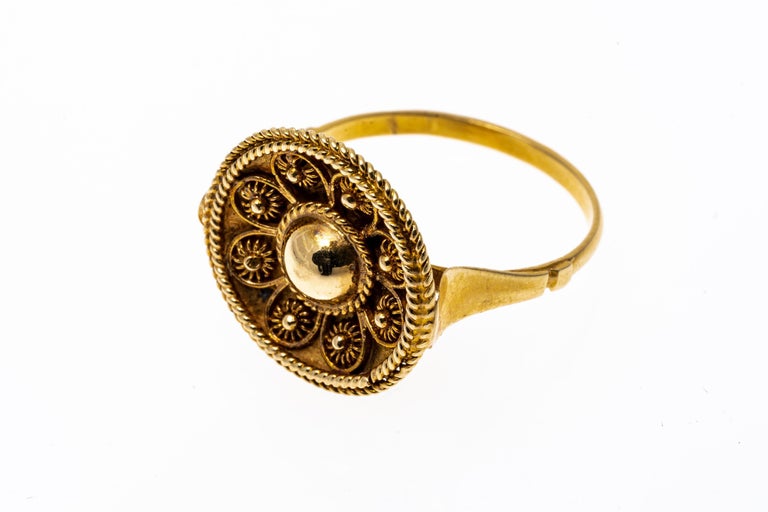 12k Yellow Gold Round Etruscan Style Ring For Sale at 1stDibs