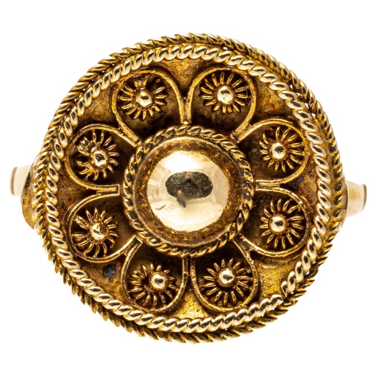 12k Yellow Gold Round Etruscan Style Ring For Sale at 1stDibs